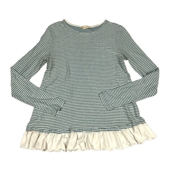 Altar'd State | Tops | Altard State Shirt Blue White Striped Ruffle Hem ...